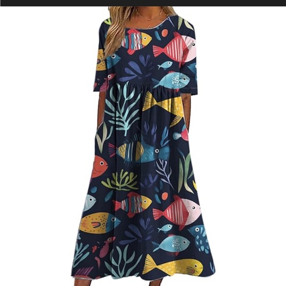 Amazon | Dresses | Amazon Multicolor Fish Print Maxi Dress | Poshmark